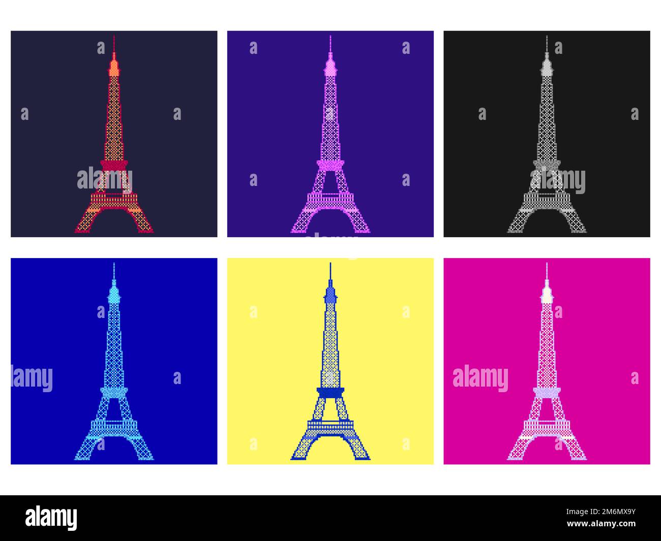 Eiffel tower in pixel art style. Set of 8-bit Eiffel Towers in retro ...