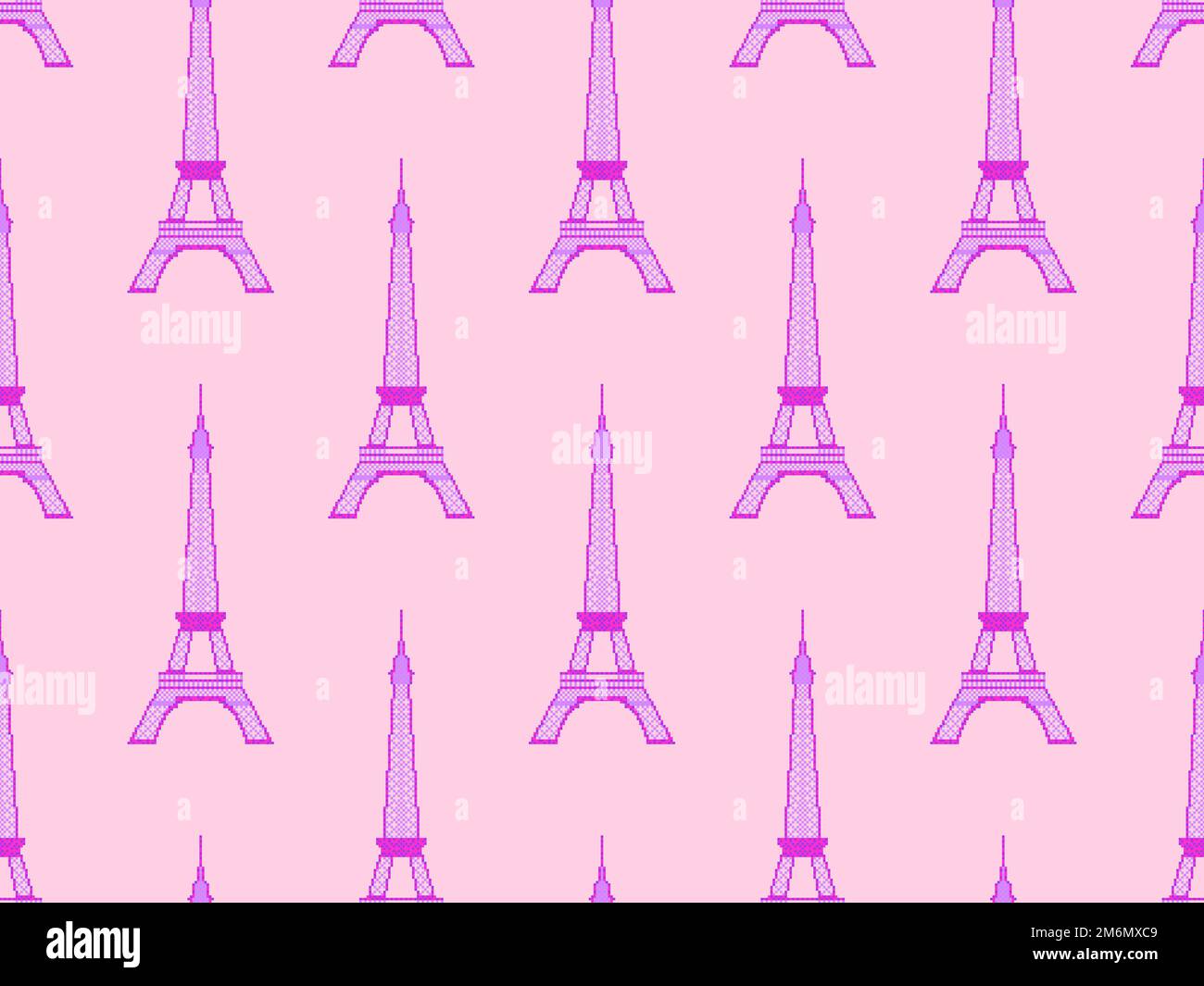 Seamless pattern with Eiffel tower in pixel art style. Set of 8-bit ...