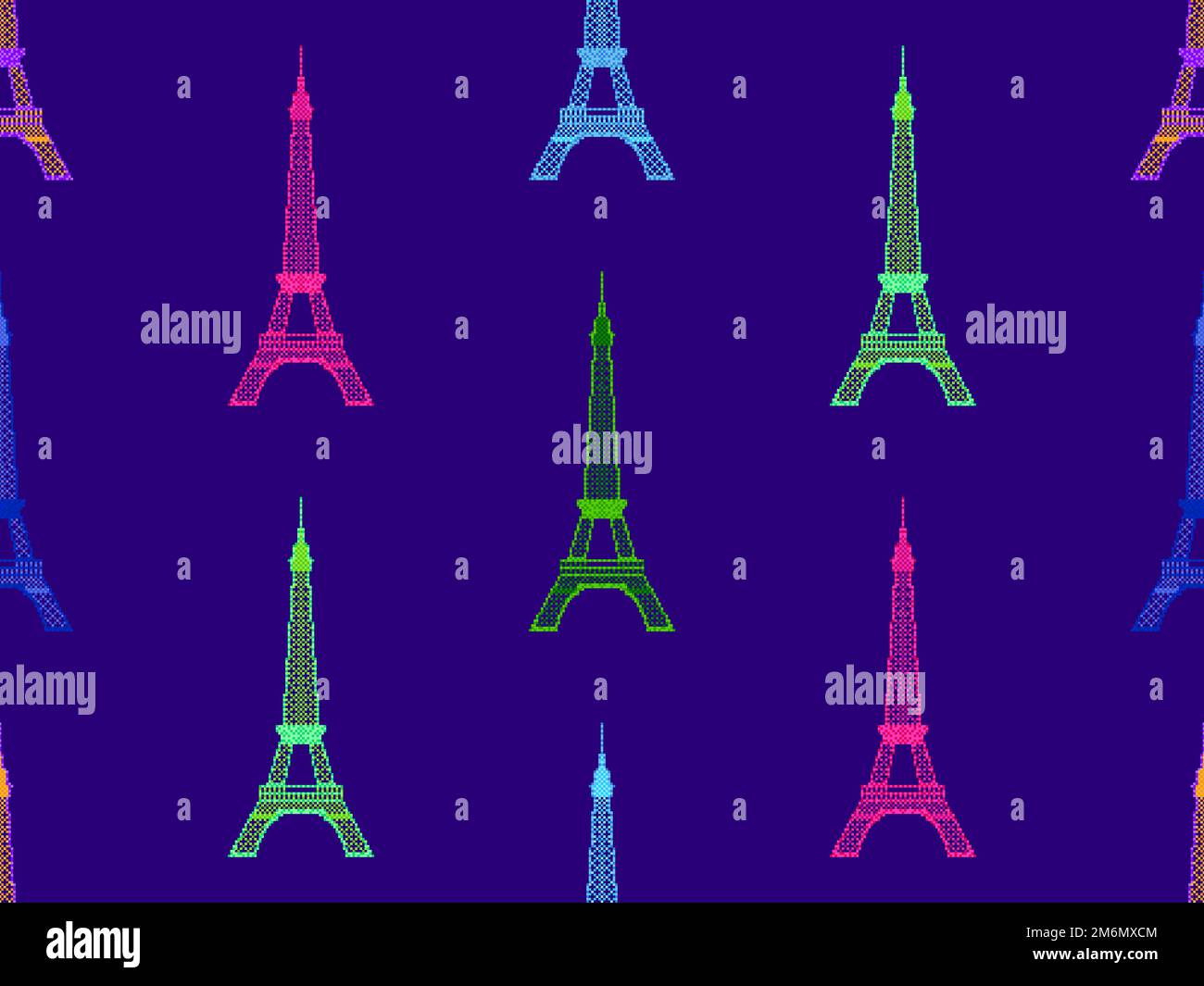 Seamless pattern with Eiffel tower in pixel art style. Set of 8-bit ...