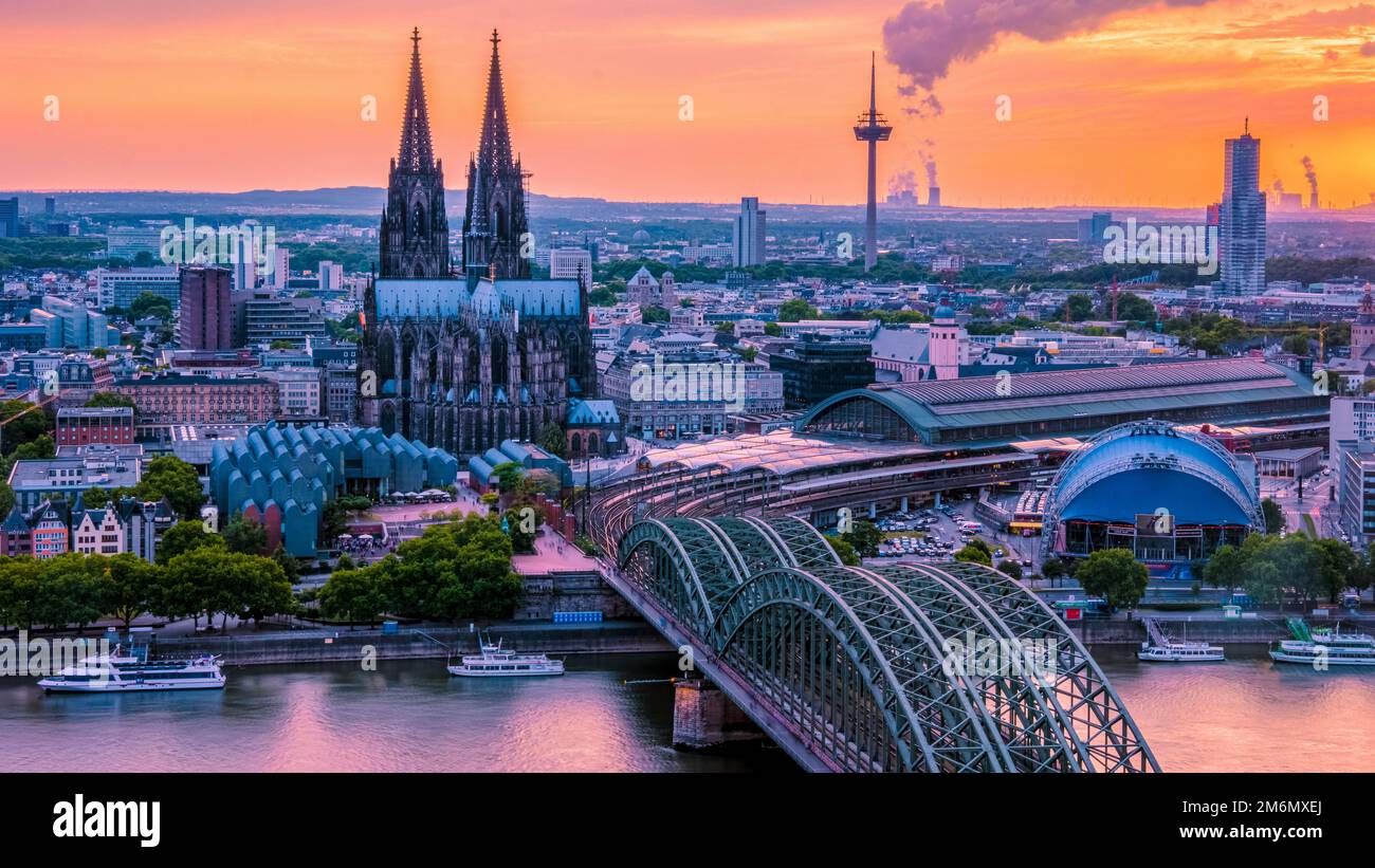 Cologne Koln Germany during sunset, Cologne bridge with cathedral Stock ...