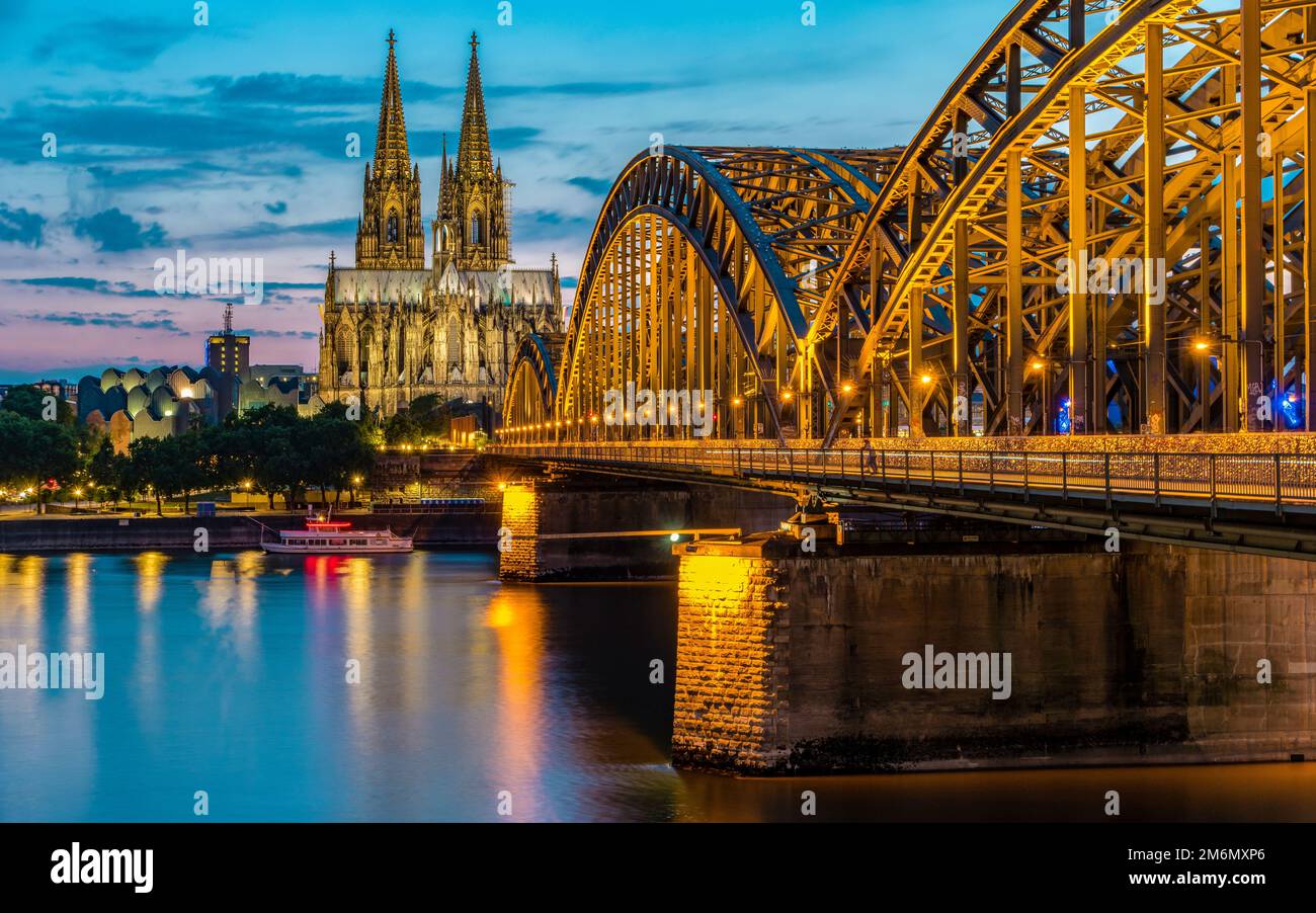 Cologne Koln Germany during sunset, Cologne bridge with cathedral Stock ...