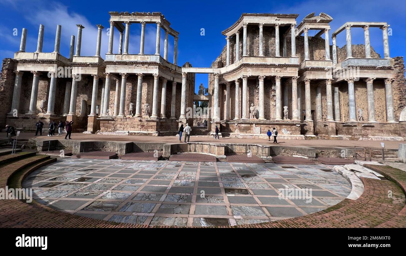 Stage and stands of the Roman theater of Merida Stock Photo - Alamy