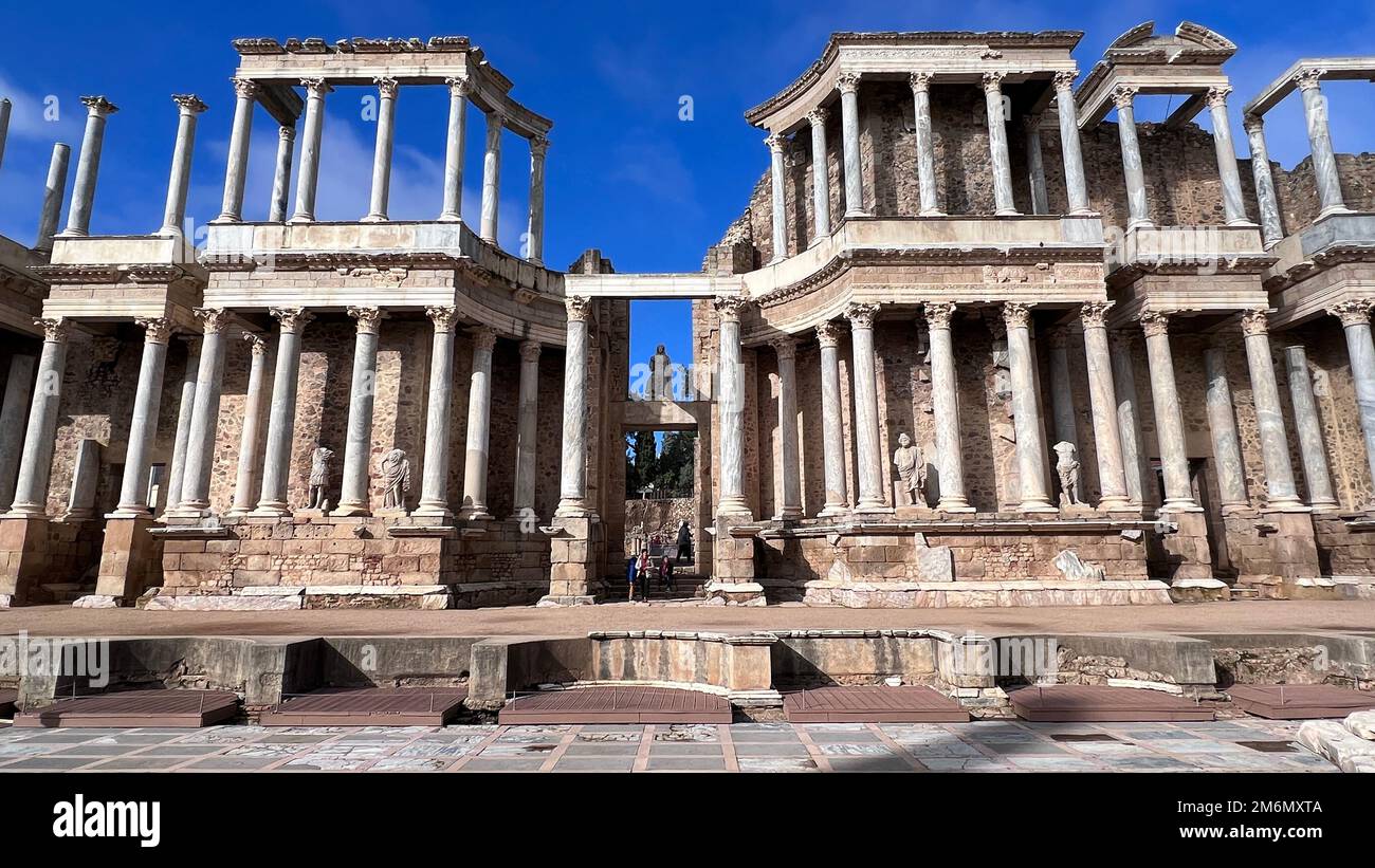 Stage of the Roman theater of Merida Stock Photo - Alamy
