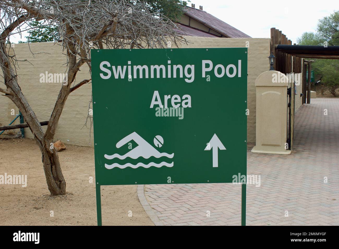Big square green information sign with white letters on for showing ...