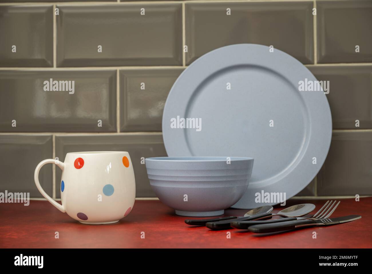 blue pottery china dinner plate bowl with white bone china cup and ...