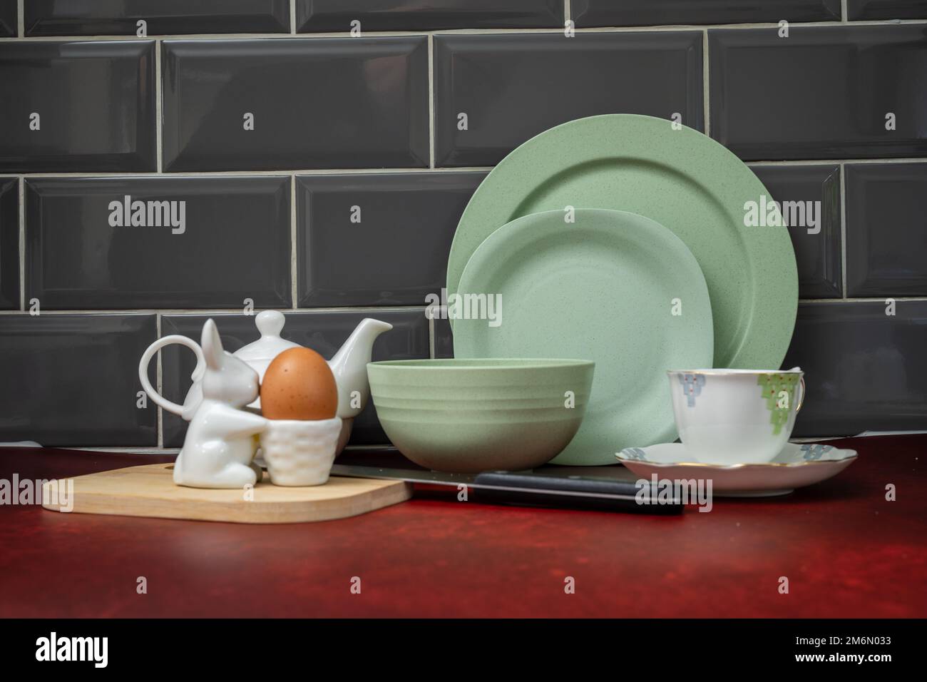 breakfast boiled egg in china rabbit egg cup with bone china tea pot ...