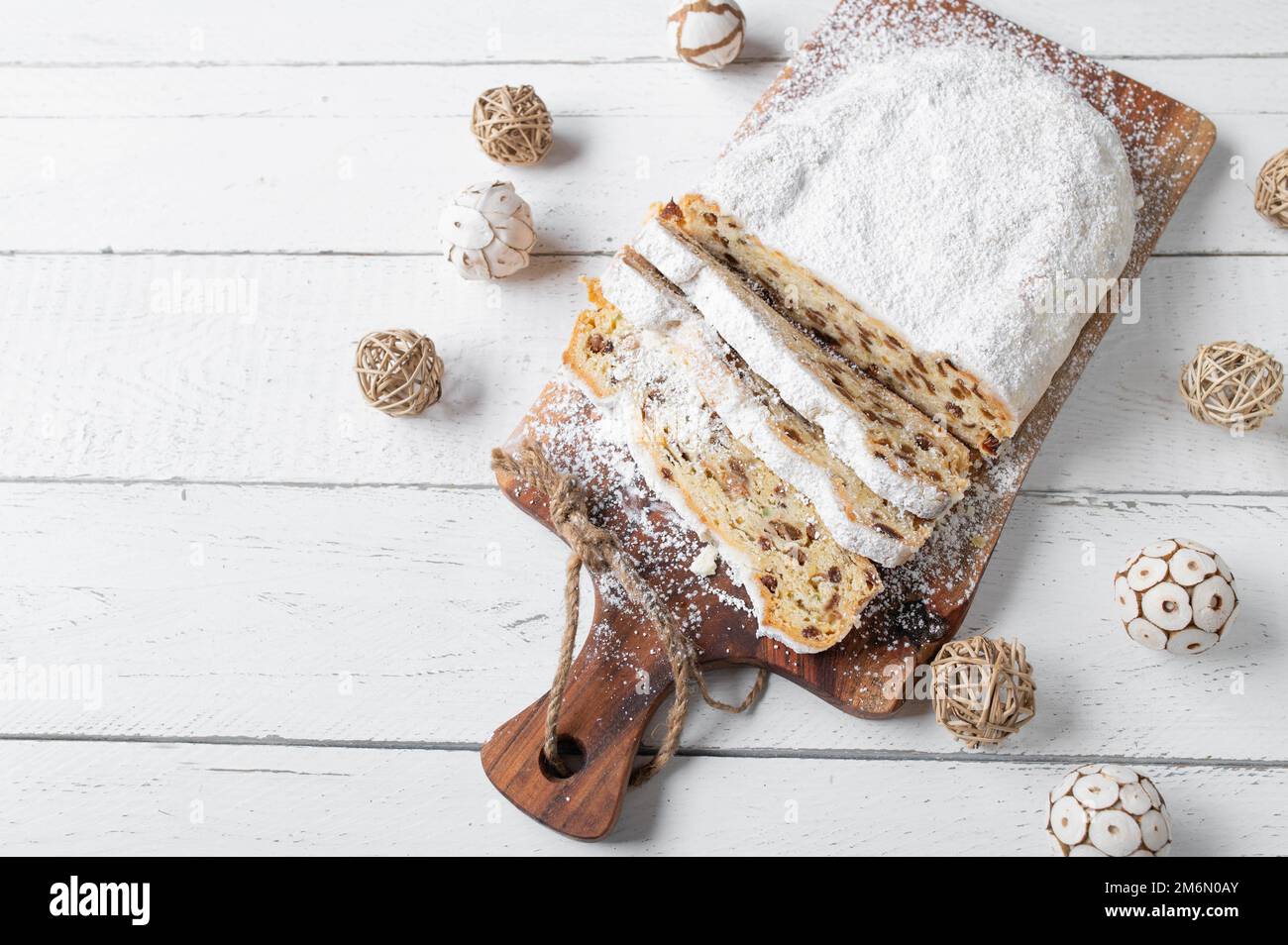 Christmas stollen. Traditional german fruit bread on white background ...