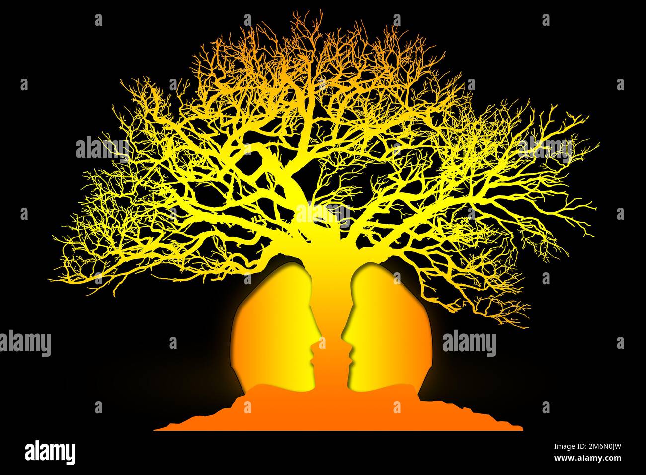 Human faces and tree silhouette Stock Photo - Alamy