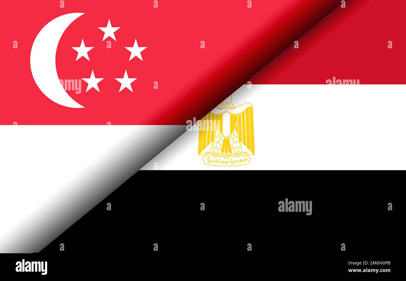 Flags of the Singapore and Egypt divided diagonally Stock Photo - Alamy