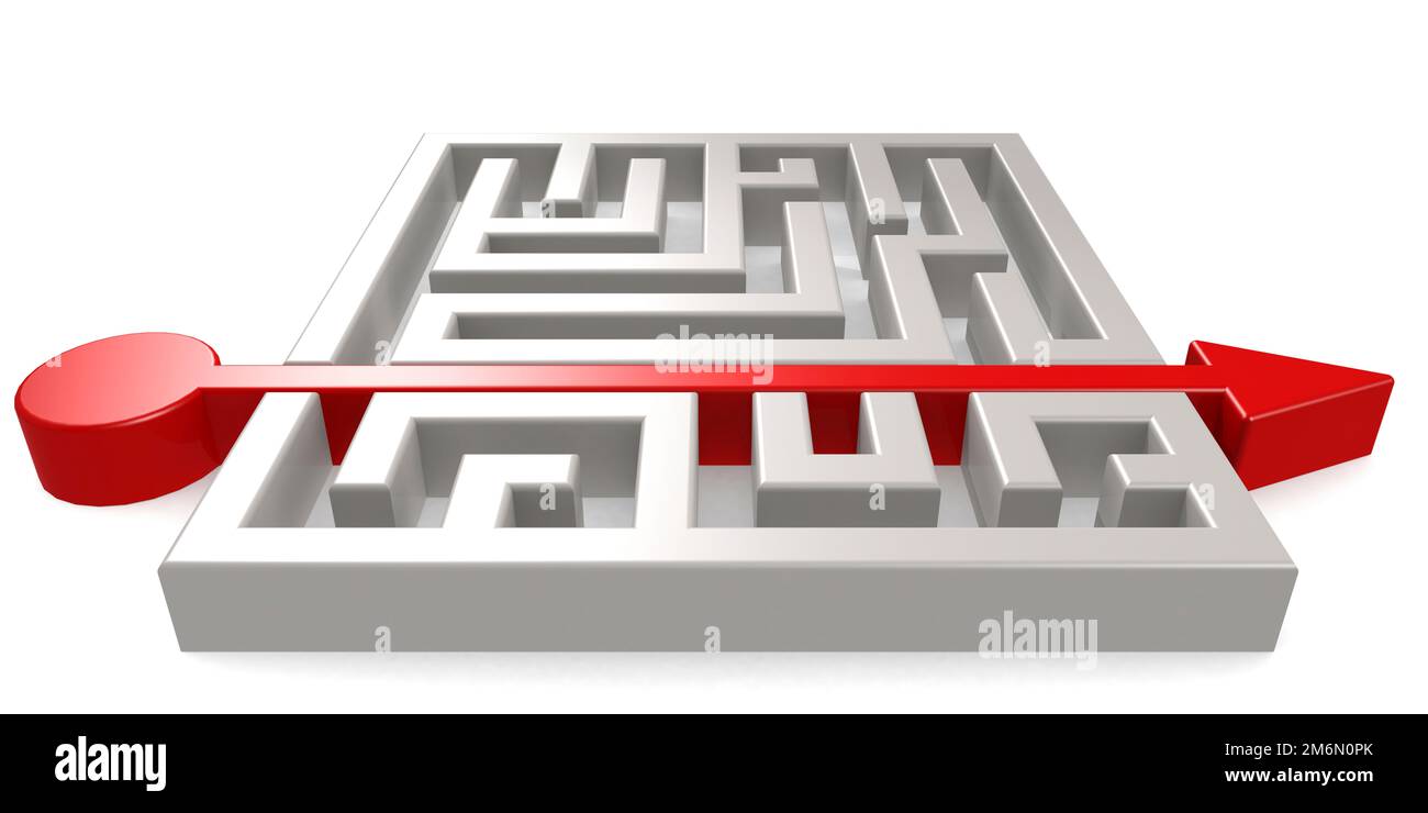 Red arrow across labyrinth isolated Stock Photo - Alamy