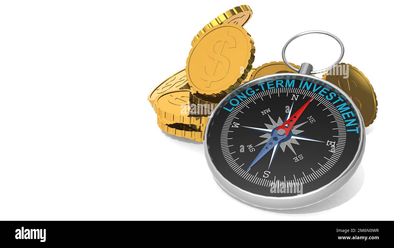 Long term investment concept with compass and gold coins Stock Photo ...