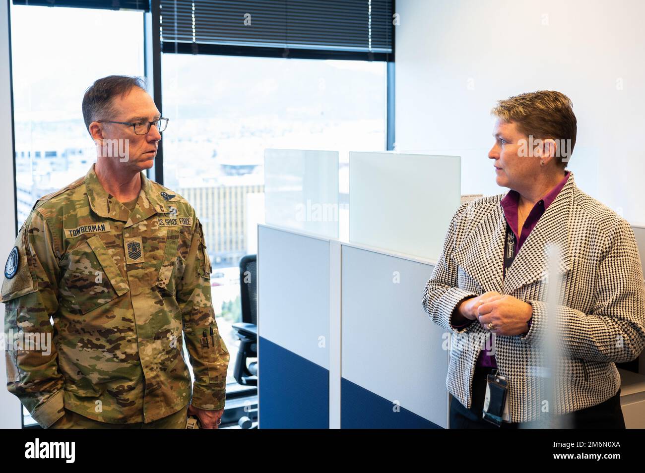 Chief Master Sergeant of the Space Force Roger A. Towberman is briefed ...