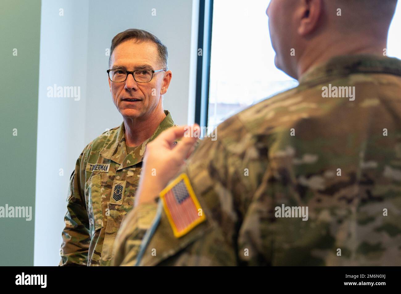 Chief Master Sergeant of the Space Force Roger A. Towberman speaks with ...