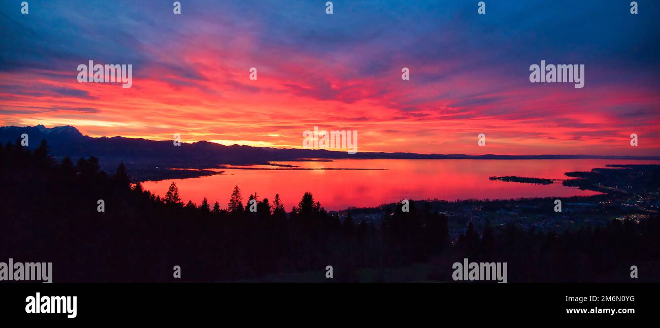 sunset at lake constance in Germany in winter time Stock Photo - Alamy