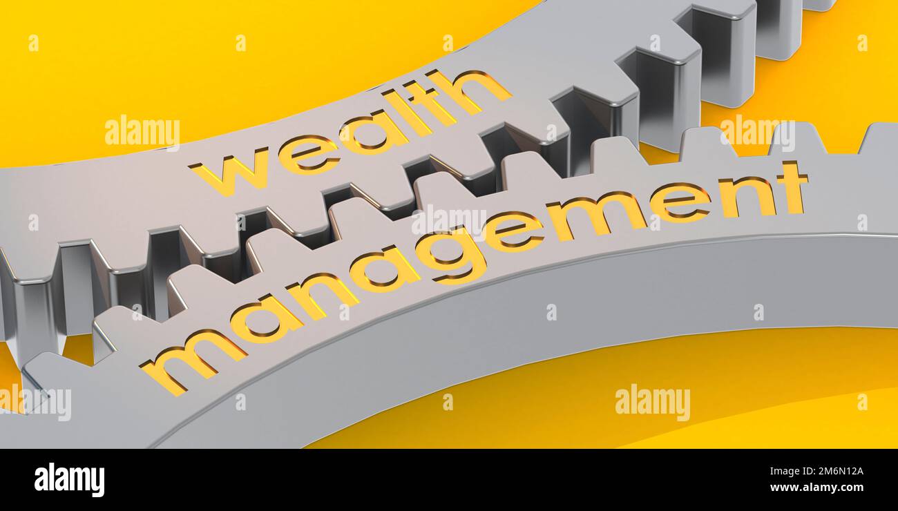Wealth management word on gears Stock Photo - Alamy