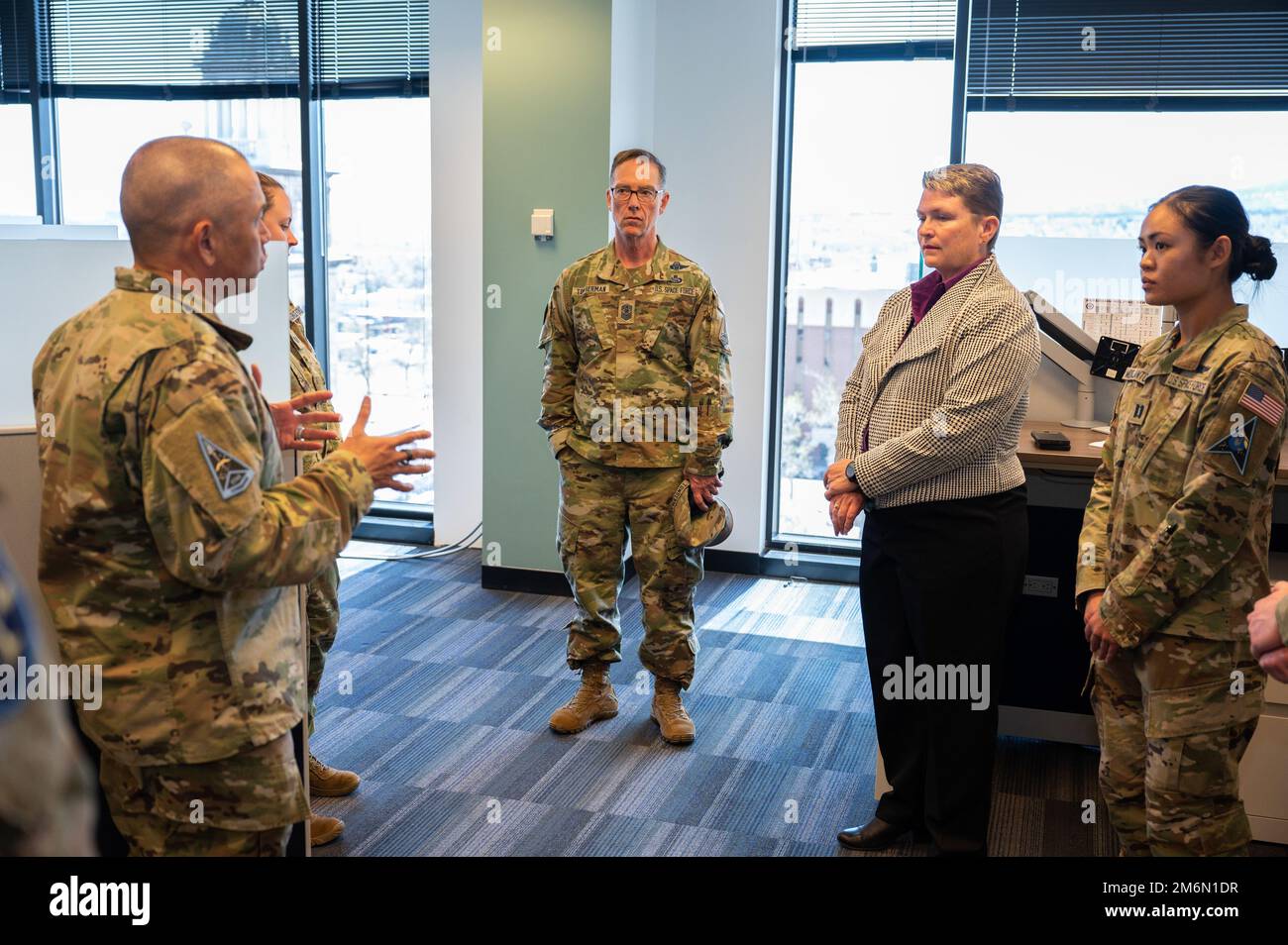 Chief Master Sergeant of the Space Force Roger A. Towberman is briefed ...