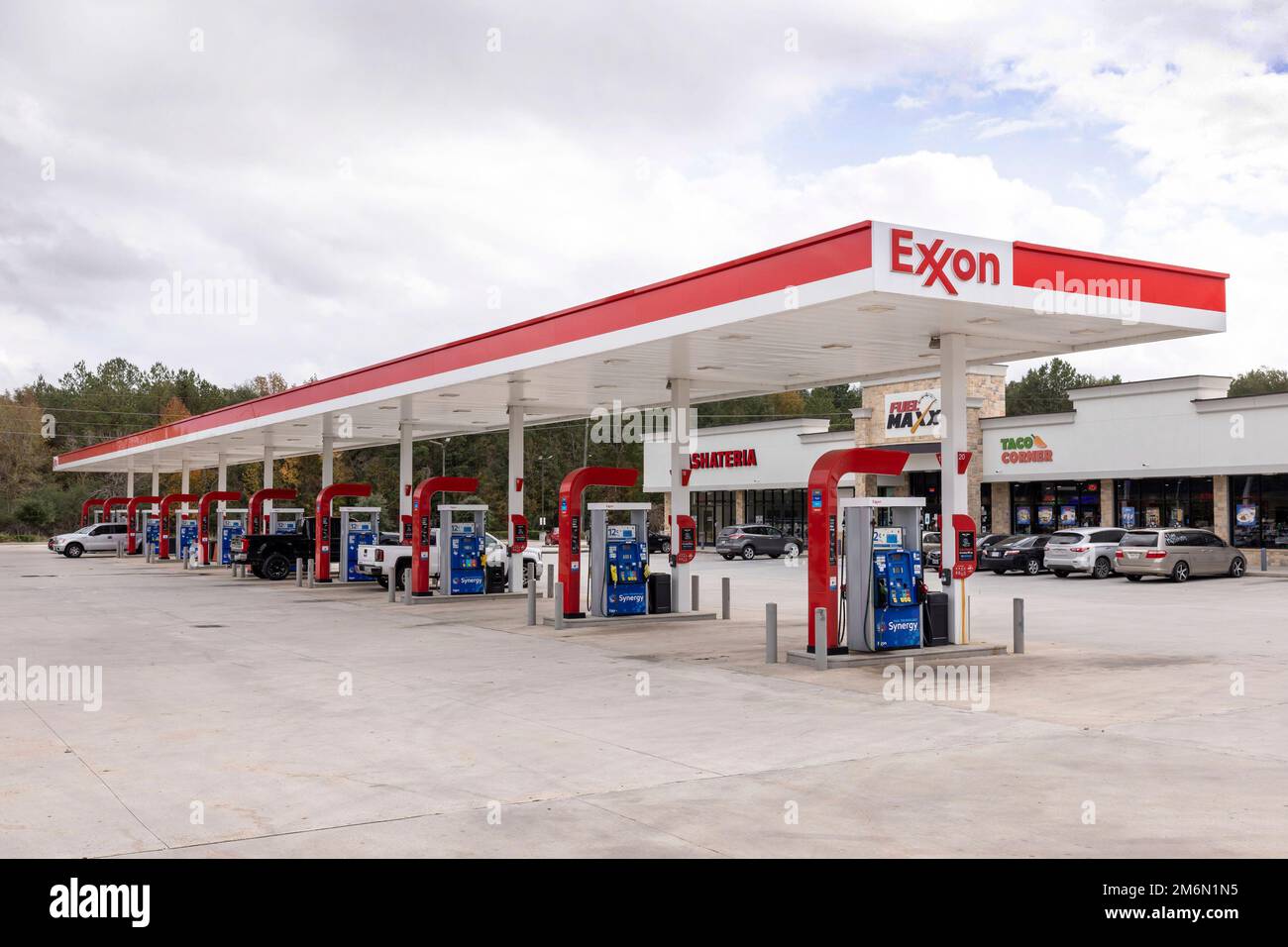 IMAGE DISTRIBUTED FOR EXXONMOBIL - The fuel canopy at an Exxon station ...