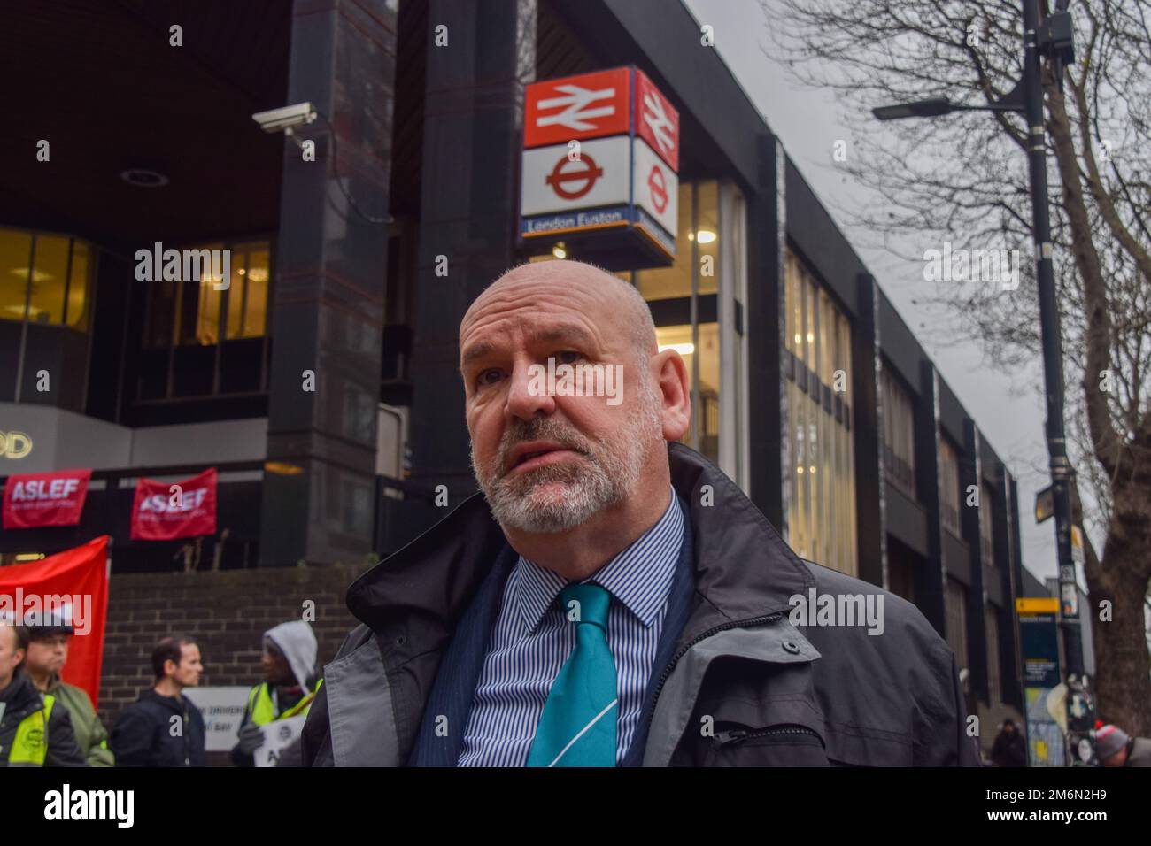 London, UK. 5th January 2023. Mick Whelan, general secretary of ASLEF ...