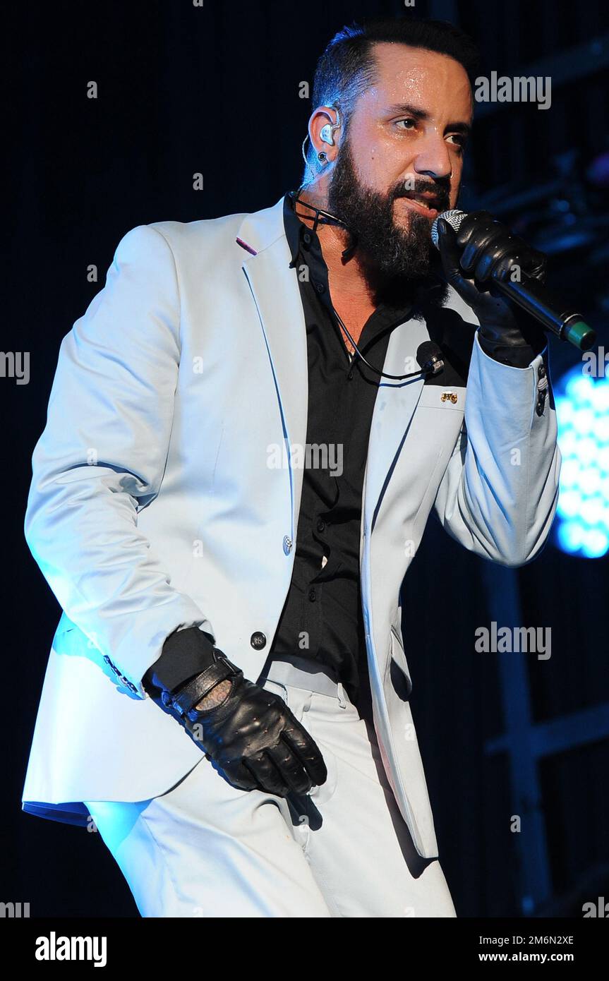 AJ McLean of the Backstreet Boys performs at the Cruzan Amphitheater on ...