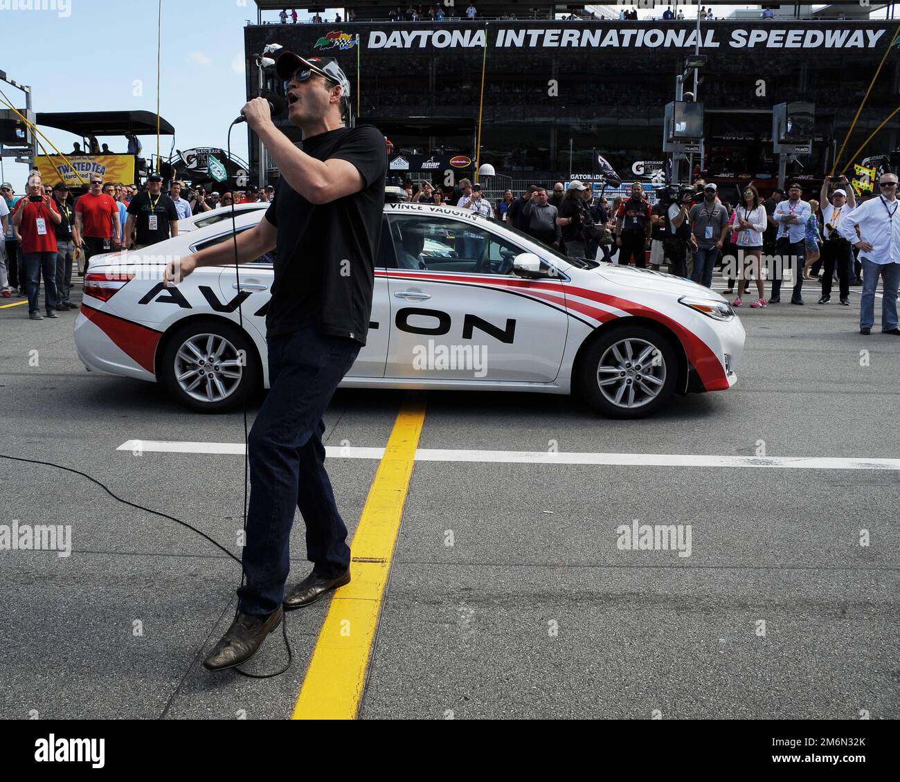 Vince Vaughn gives the command for the drivers to start their engines ...