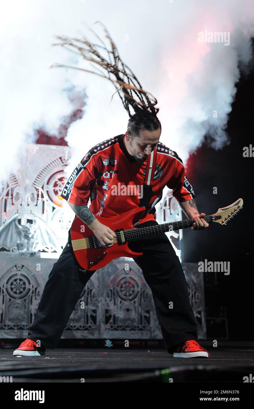 Zoltan Bathory of Five Finger Death Punch performs during the Rockstar ...