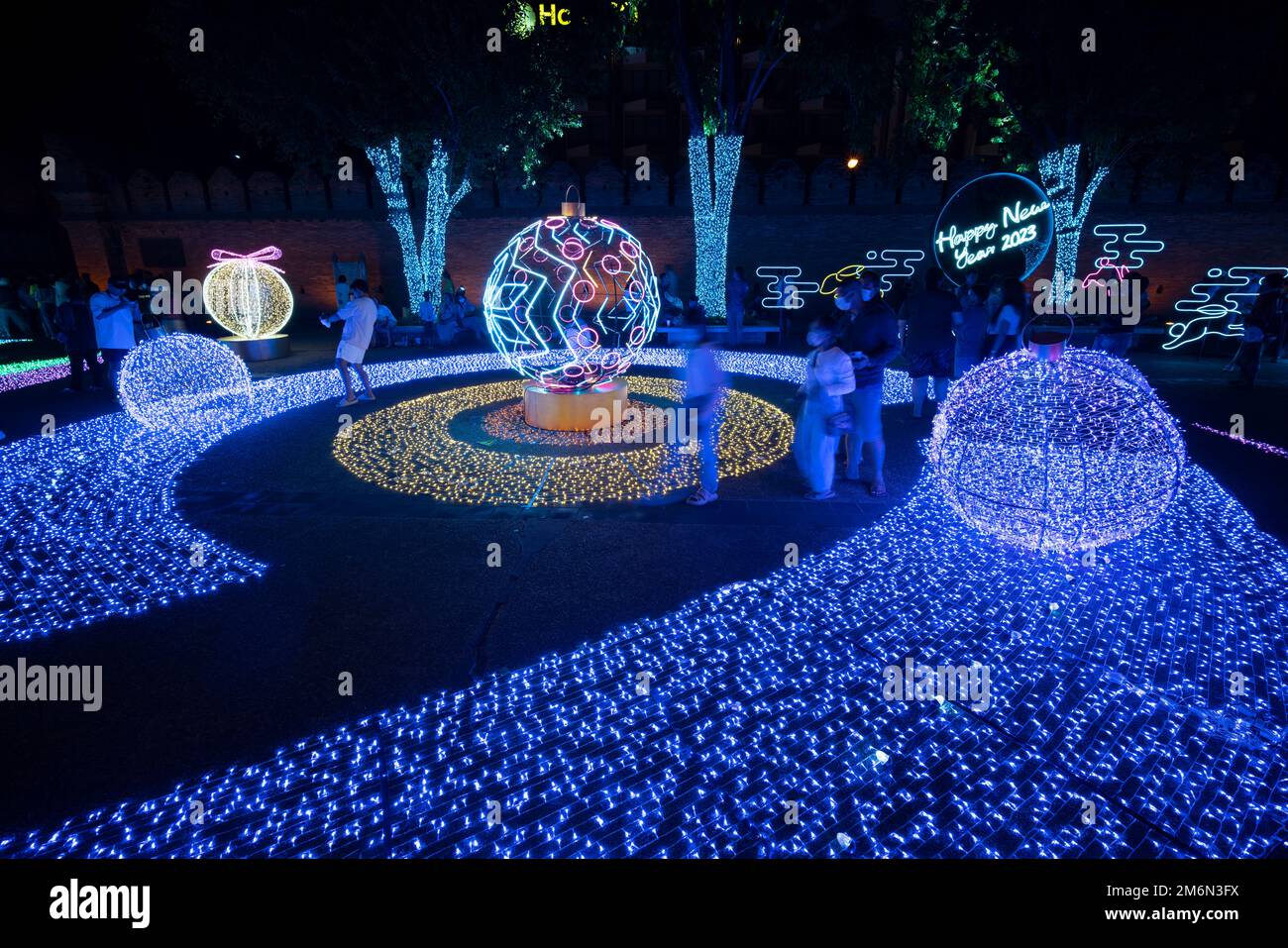 CHIANG MAI, THAILAND - 30 DECEMBER, 2022 : Beautiful light decorations ...