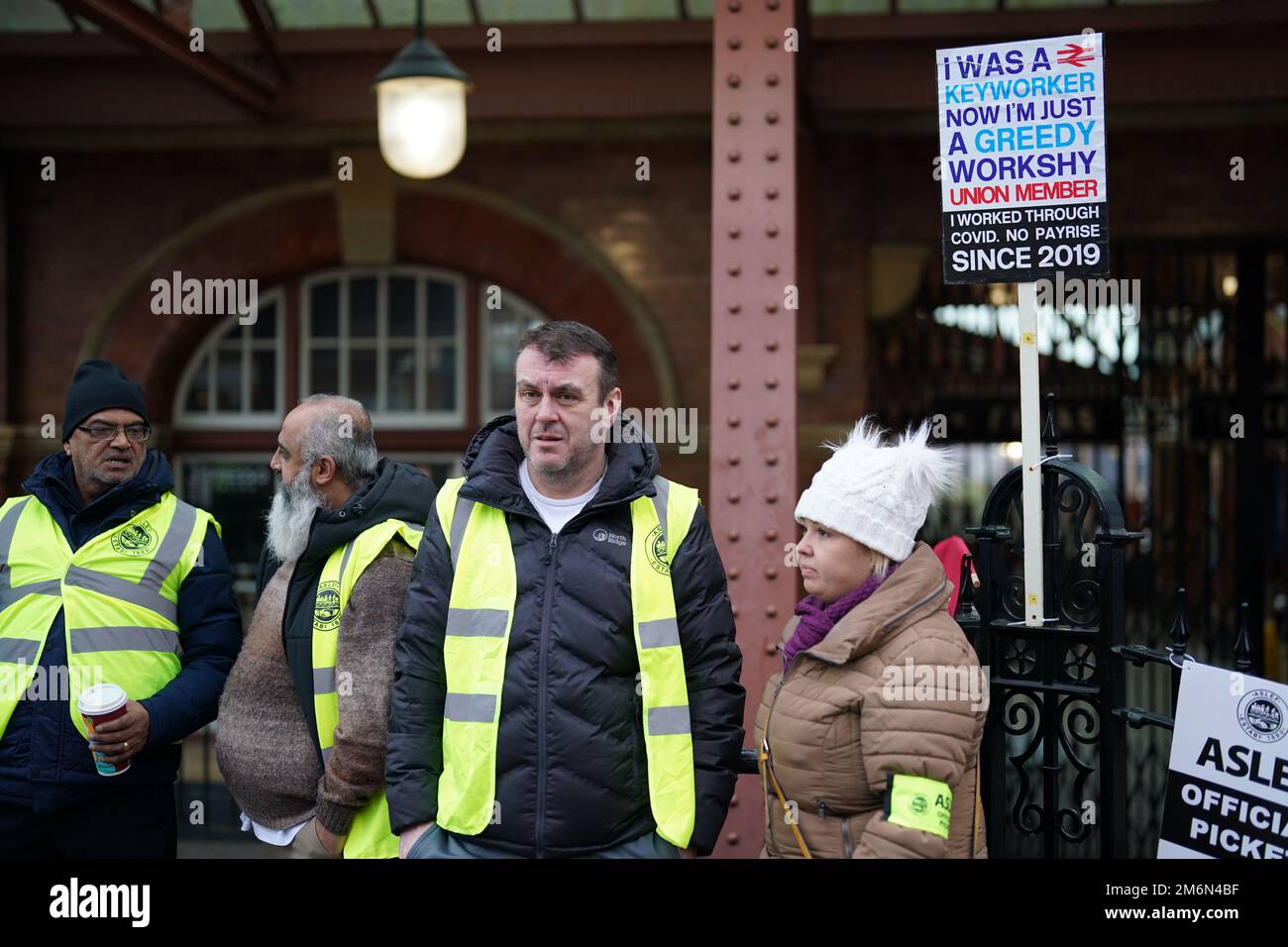 The picket line at Birmingham Moor Street station during a strike by ...