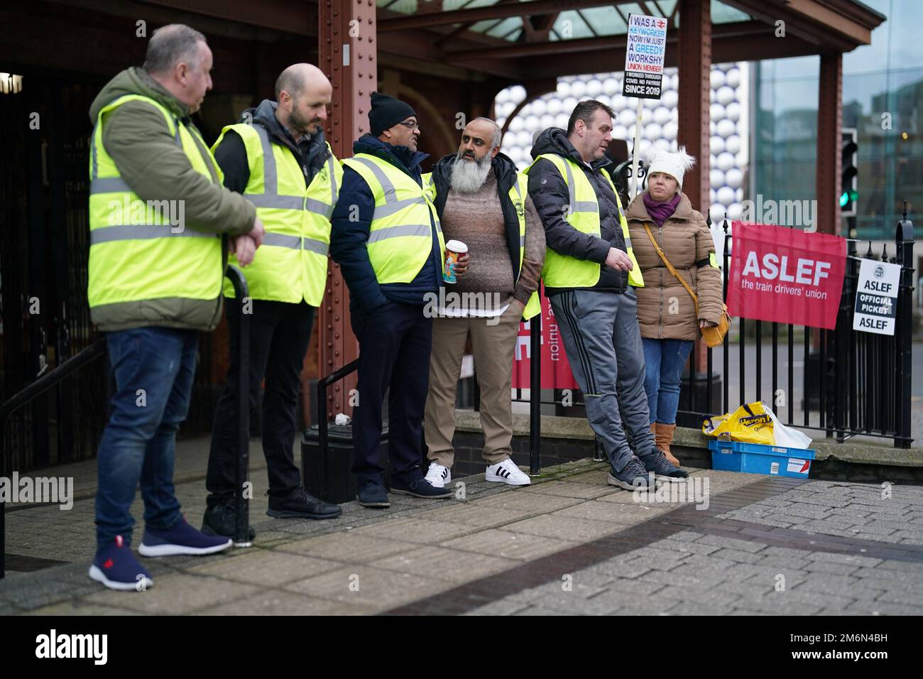 The picket line at Birmingham Moor Street station during a strike by ...