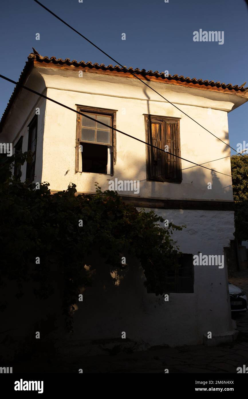 Old Turkish wooden windows in old village house. Vintage. Vertical ...