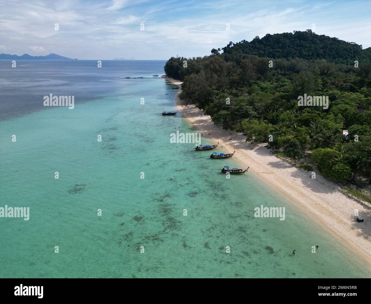 A drone view of the exotic Thai landscape with ocean and jungle view ...