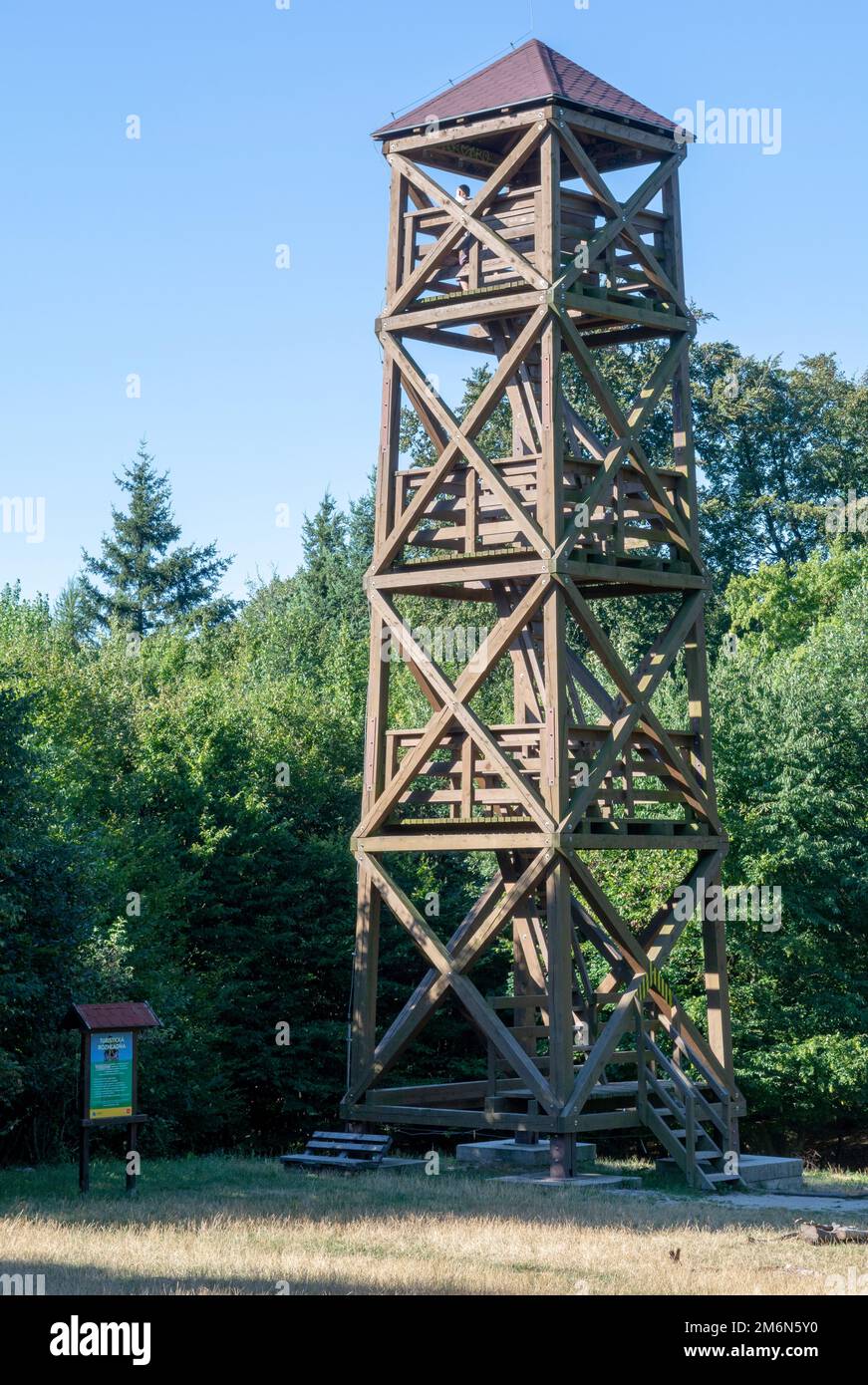 Wooden Lookout Tower below Kamzik Hill in the summer. Kramare ...