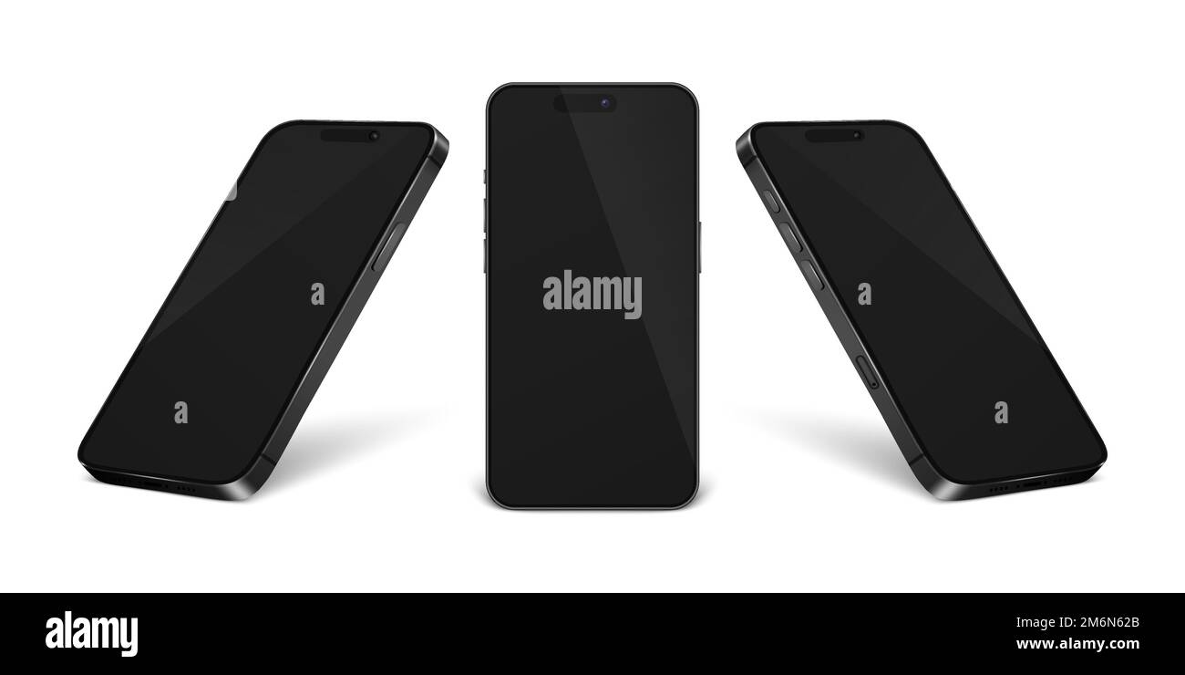 Vector 3d Realistic Black Modern Smartphone Design Template Set Closeup ...