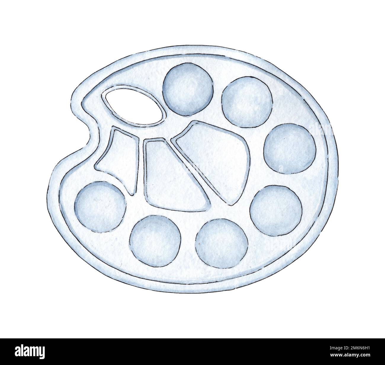 Watercolor illustration of a plastic palette for drawing. Art supplies ...