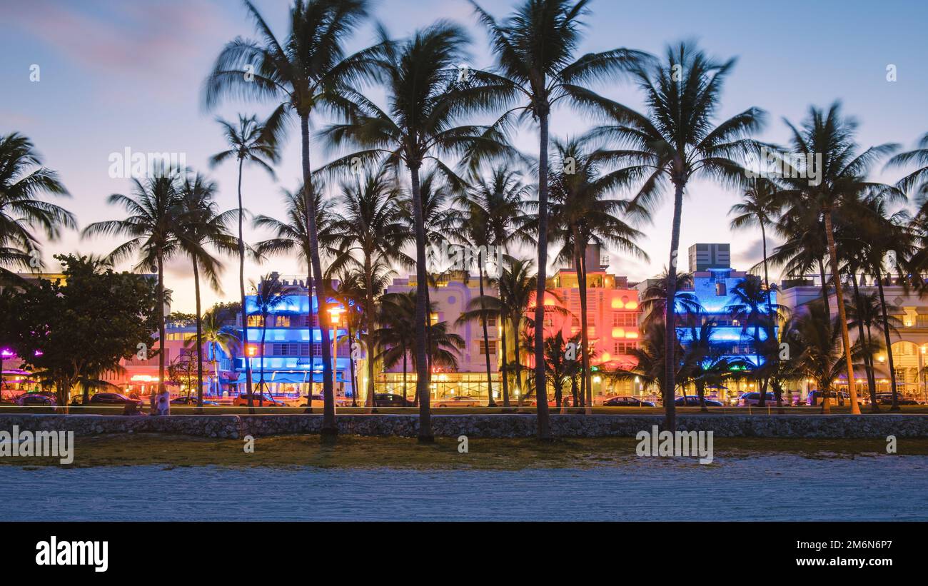 Miami Beach April 2019, colorful Art Deco District at night Stock Photo ...