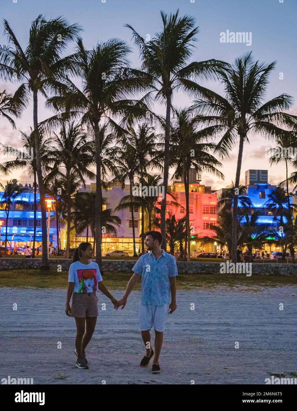 Miami Beach April 2019, colorful Art Deco District at night Stock Photo ...
