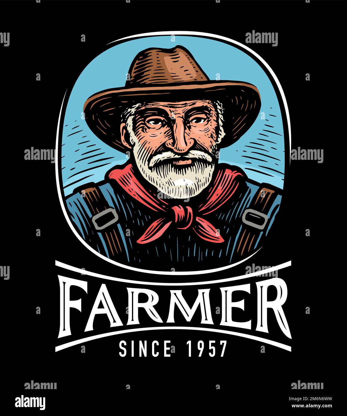 Male farmer portrait in hat, emblem vector. Man agricultural worker ...