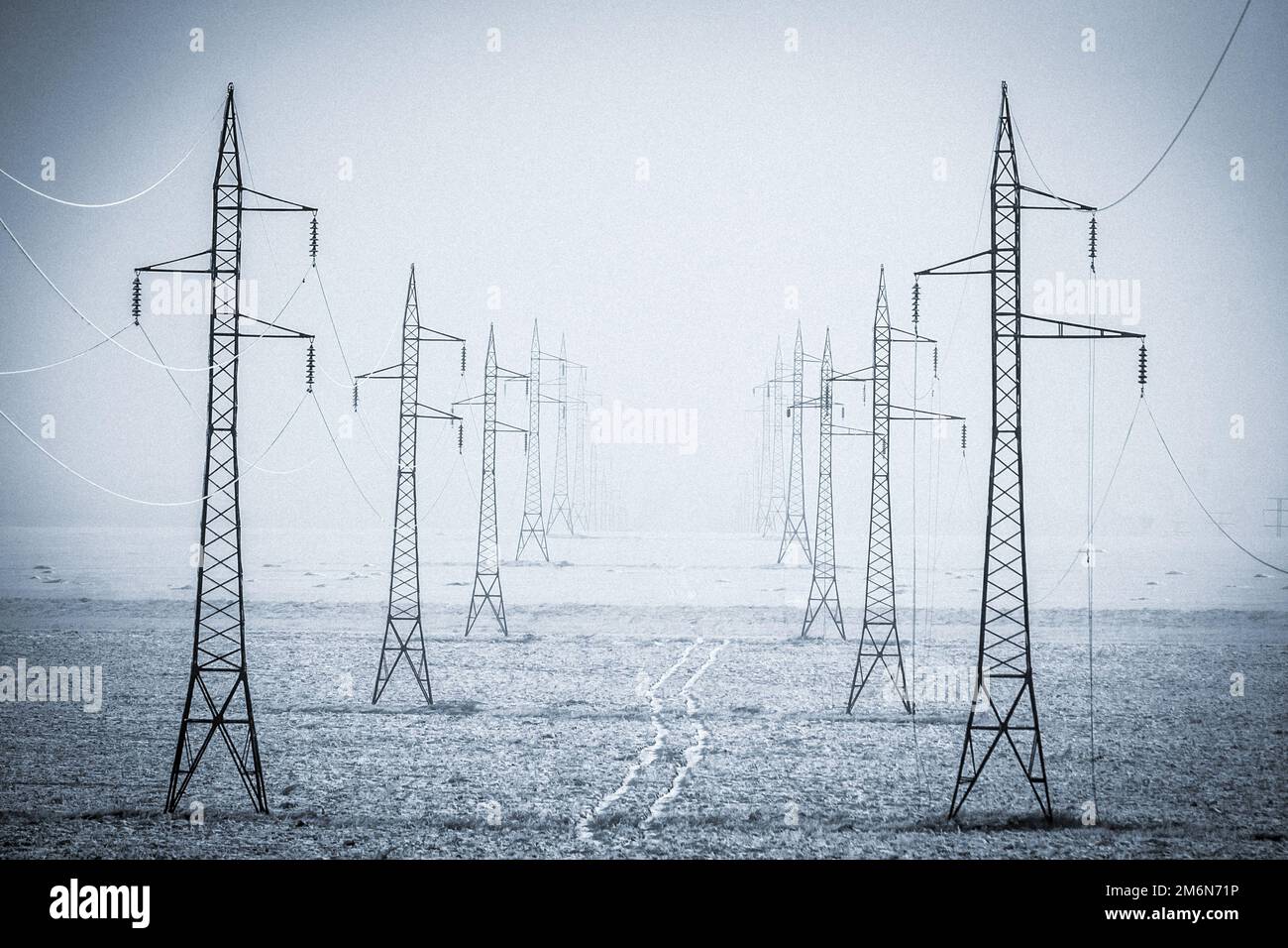 Steel high-voltage tower for power transmission in the field Stock ...