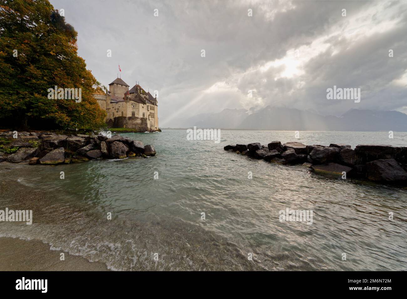 Château de Chillon (Challon Castle) on the shores of Lake Geneva, near ...