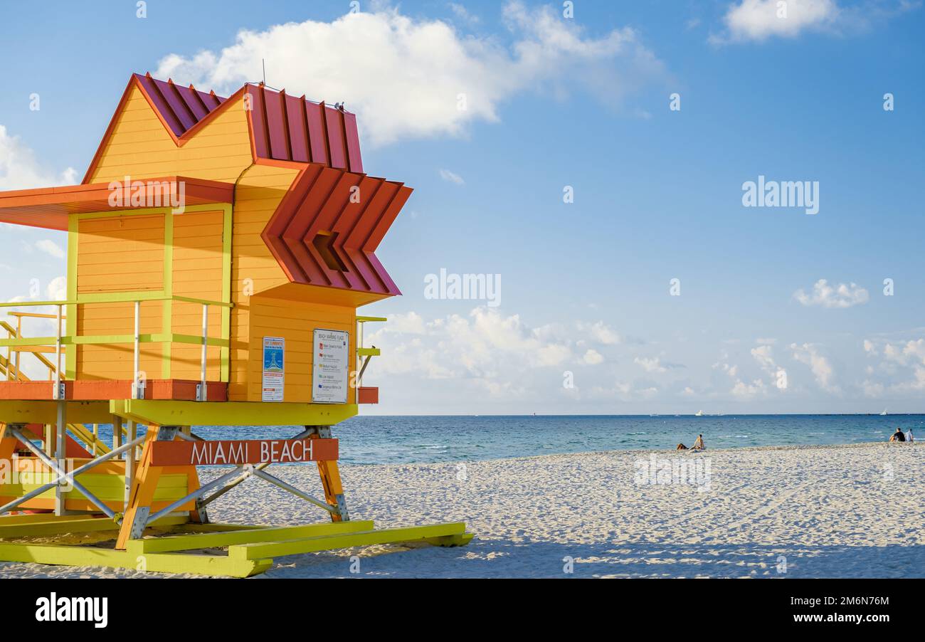 Lifeguard hut on the beach in Miami Florida, colorful hut on the beach ...