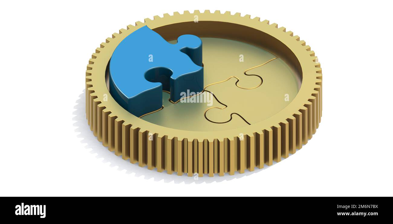 Metal gear puzzle isolated. Business creativity concept Stock Photo - Alamy