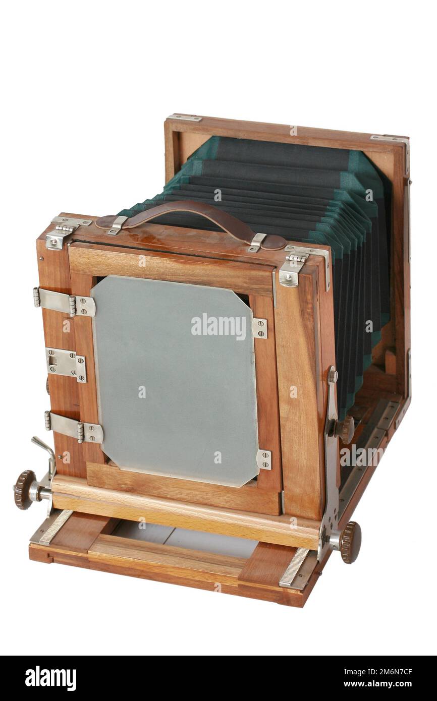 Old antique vintage black camera the 19th century isolated on white ...