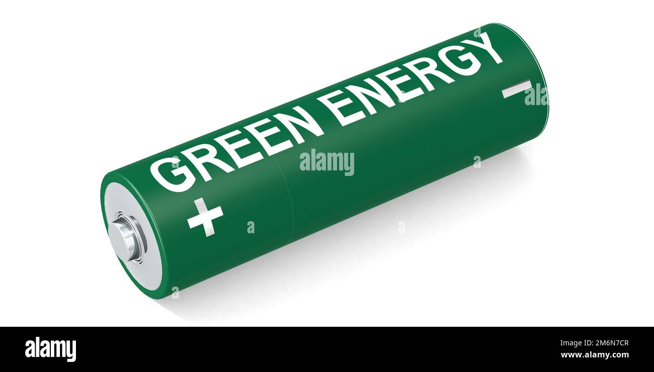 Green energy battery isolated on white background Stock Photo - Alamy