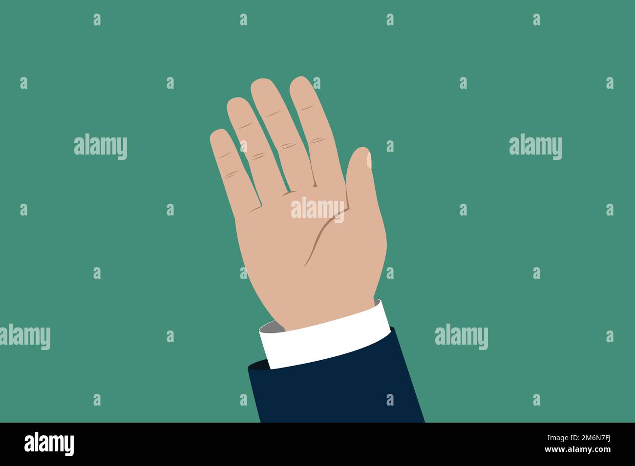 Raised right hand of Caucasian man in suit. Vector illustration Stock ...