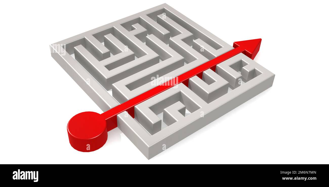 Red arrow across labyrinth isolated Stock Photo - Alamy