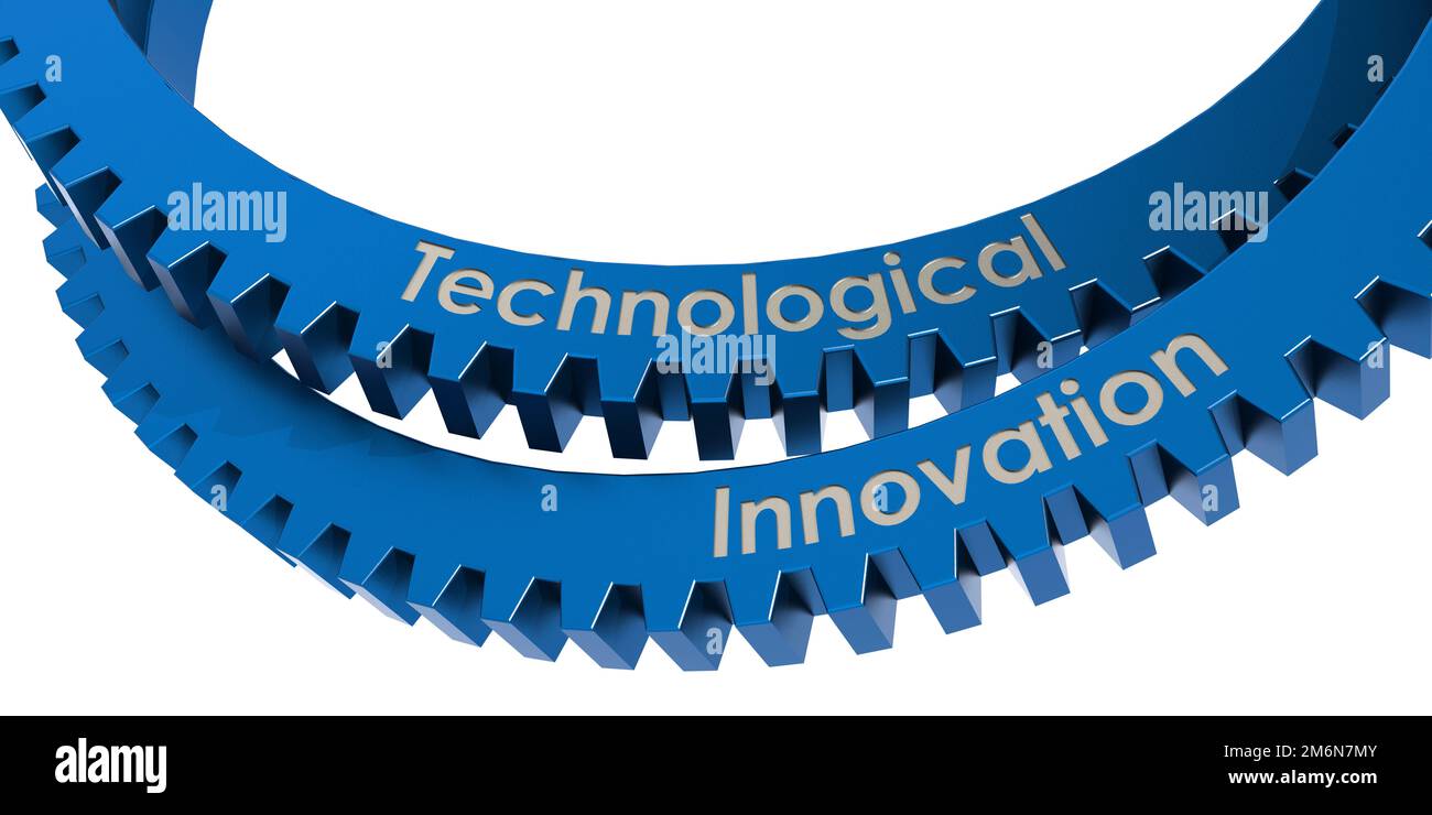 Technological innovation word on engaged gear wheels Stock Photo - Alamy