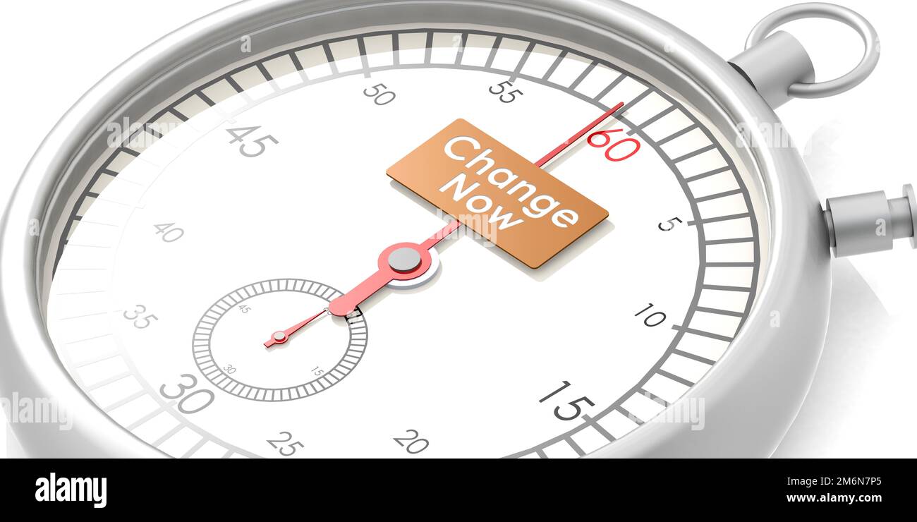 Change now word and stopwatch Stock Photo - Alamy