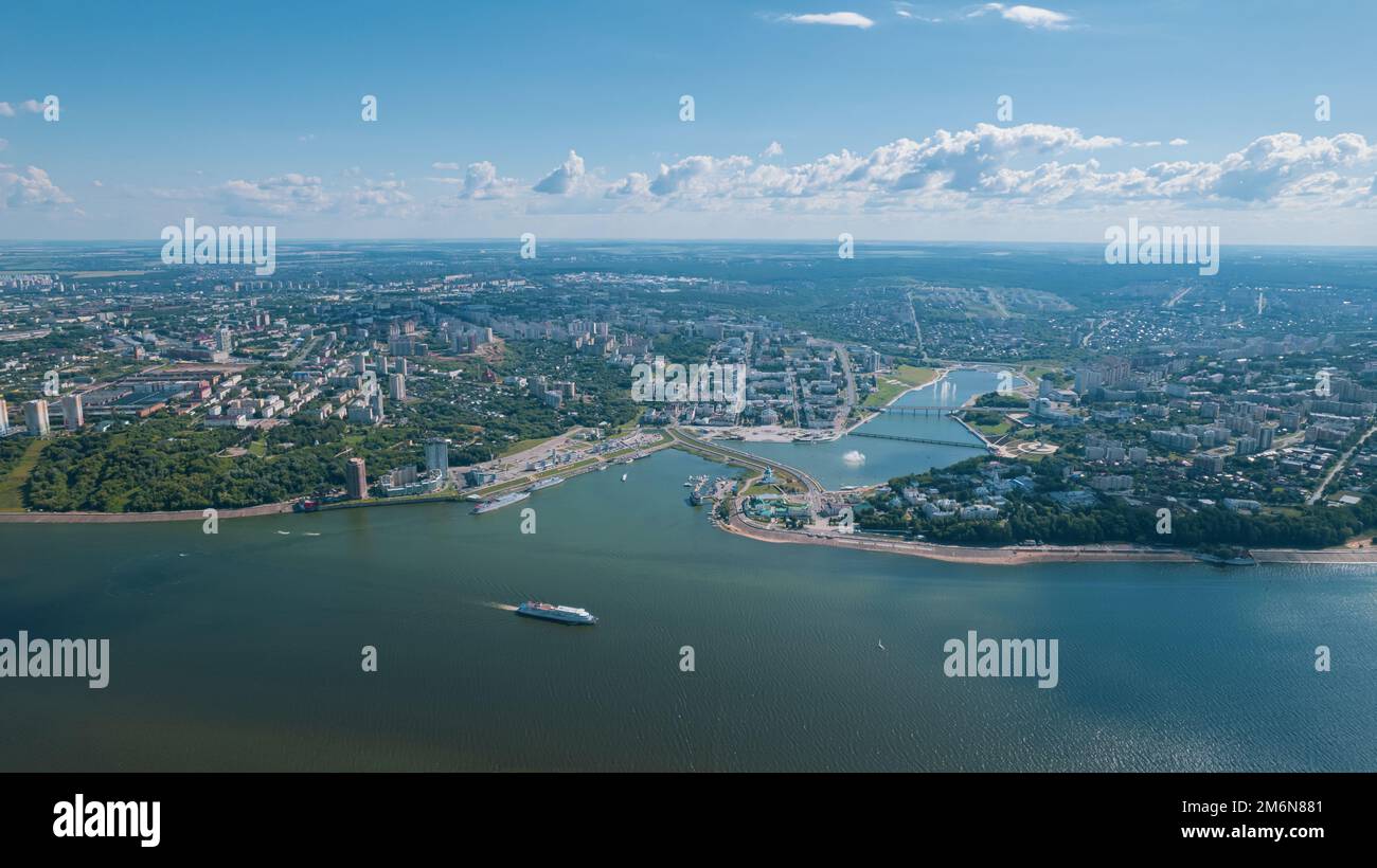 Scenic aerial view of Cheboksary, capital city of Chuvashia, Russia and ...