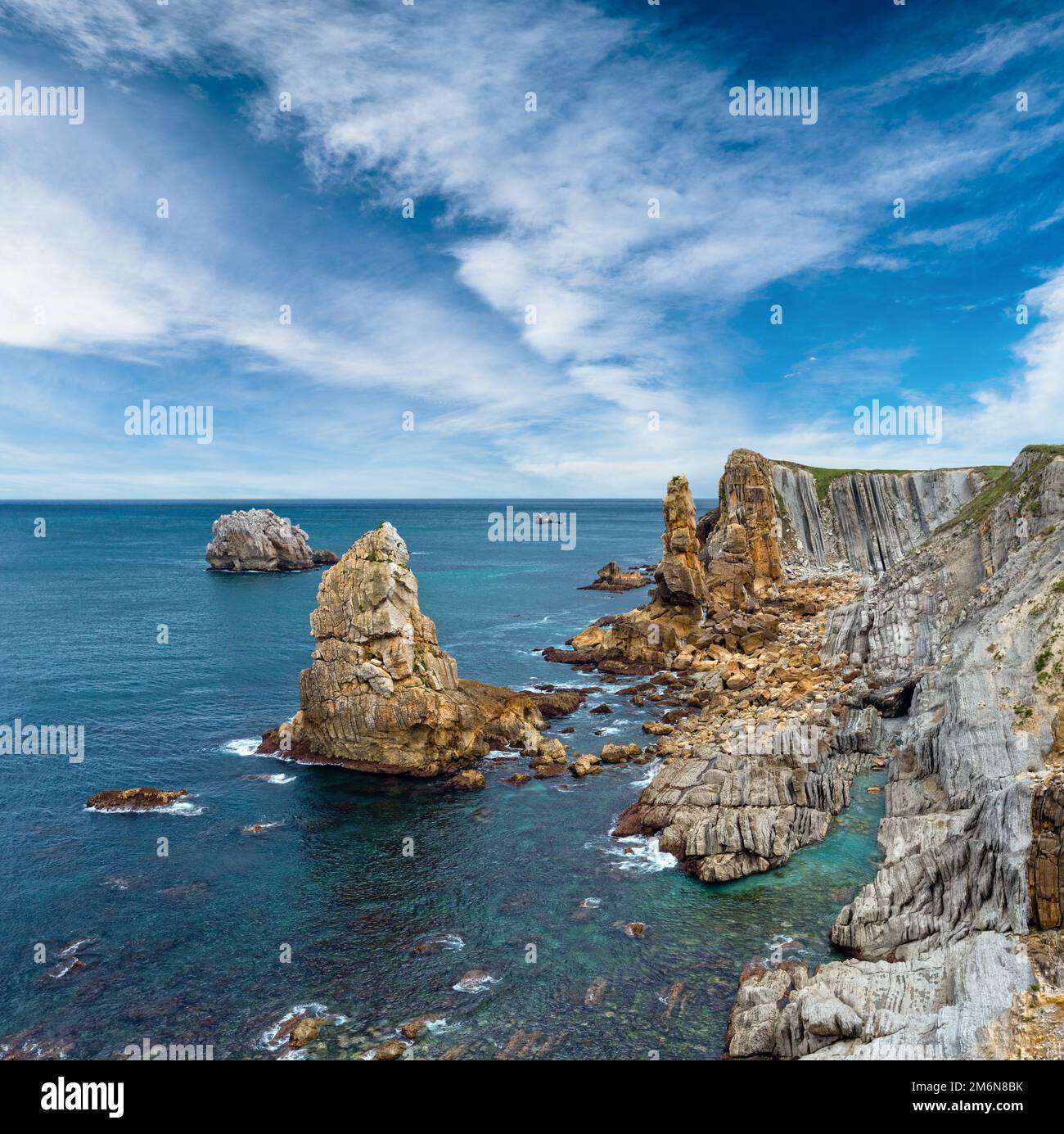 Arnia Beach coastline landscape Stock Photo - Alamy
