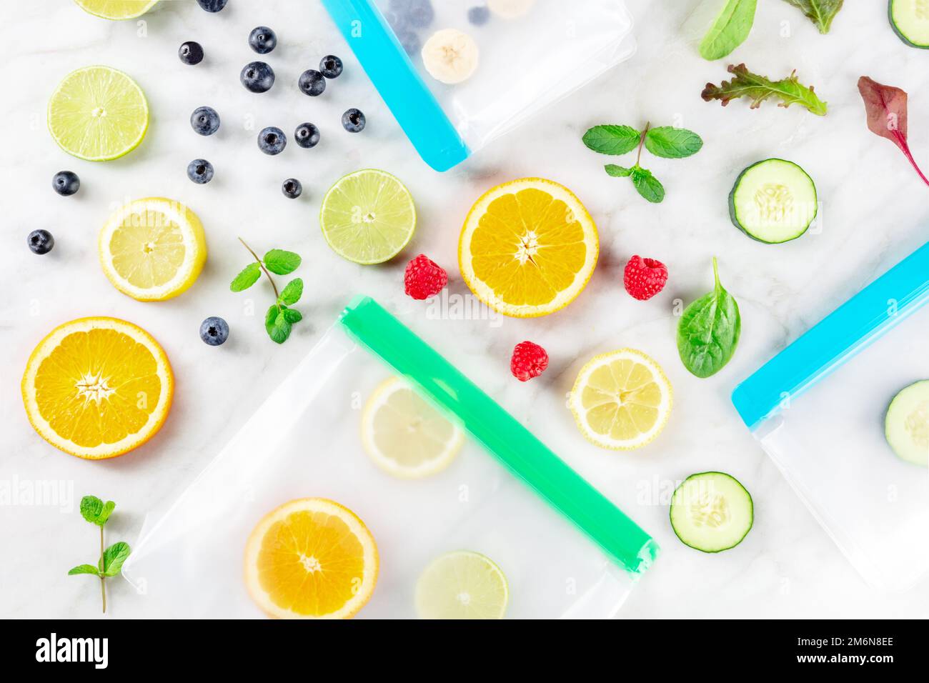 Food storage bags with fruit and vegetables, ready for freezing Stock ...