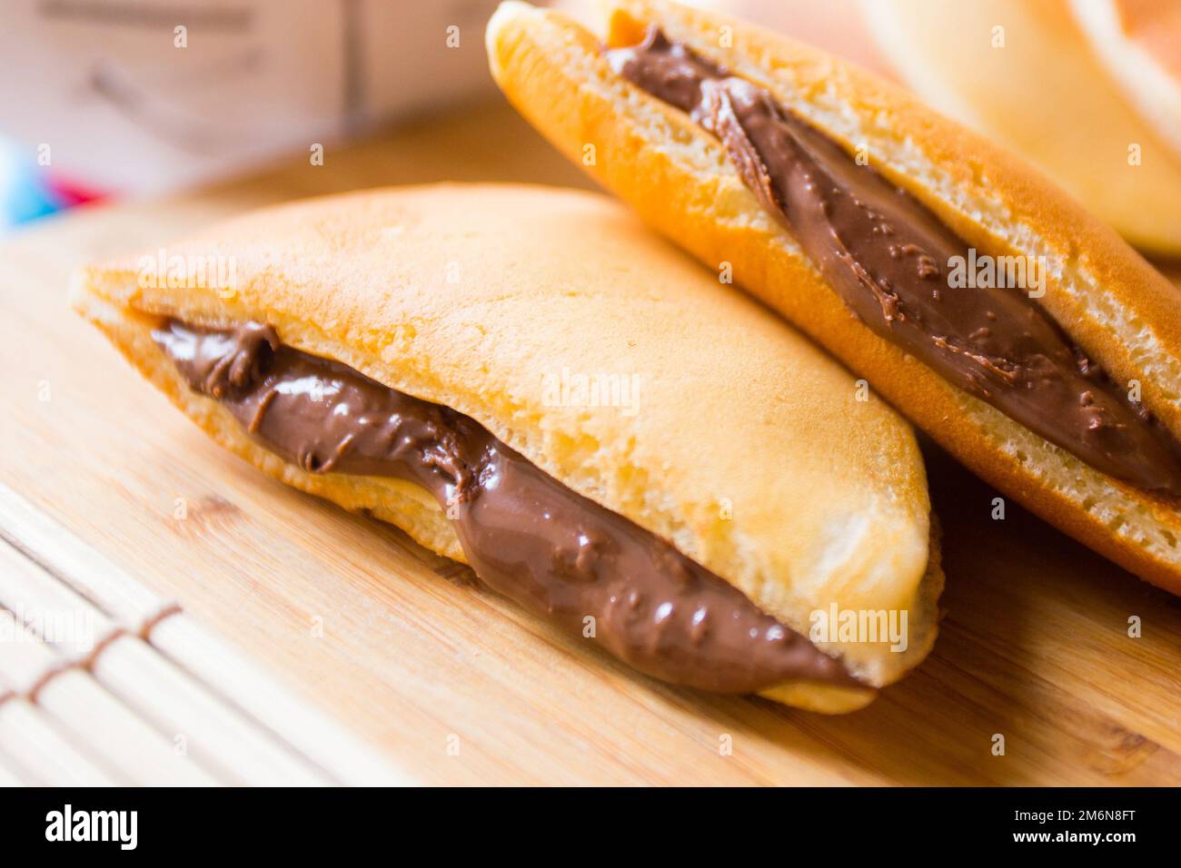 Dorayaki with nutella. Dorayaki consists of two round-shaped cakes ...